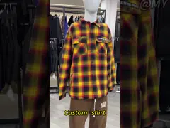 China Custom Embroidery Patch Vintage Logo Men's Long Sleeve Plaid Button Up Shirt In Cotton Fabric With Customized Printing Label for sale