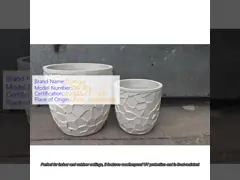 matte grey round urn-shape fiber clay planter lightweight durable low-maintainence flower pot holiday Villa office decoration garden landscaping project