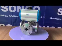 China SONGO Carbon Steel 4 Way Flange Pneumatic Ball Valve WCB ANSI 300LB Cast Steel Pneumatic Actuator for sale