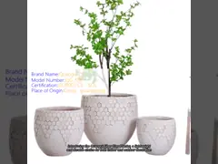 China Prosperity Honeycomb Structure Pattern Neutral Beige Round Fiber Clay Planter Decoration for sale