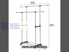 China Portable adjustable vertical fabric stand, vertical rolling clothing rack, metal double-layer clothing rack for sale