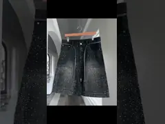 China OEM Fashion Double Waist Rhinestone Shorts Capri Cropped Pants Streetwear Screen Print High Quality Cotton Low Price Custom for sale