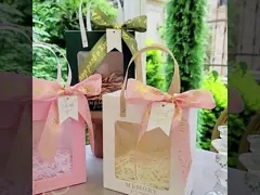 China Precious Window Gift Bag Premium White Gold Presentation Square Clear Window Reinforced Handles for sale