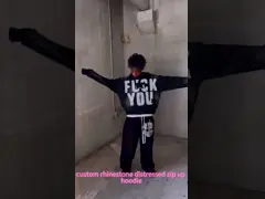 Custom Vintage Acid Wash Zip up French Terry Hoodie Men Embroidery Rhinestone Hoodie Patchwork Distr