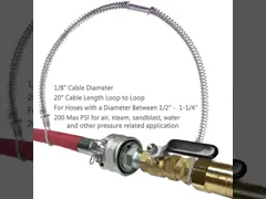 China Customized 1/4" Hose-to-Hose Whipcheck Safety Cable 38" Cable Length Loop to Loop with Coating for sale
