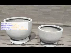 Light Grey Round Bowl Shape With Pedestal Base Fiber Clay Planter Architectural Landscaping