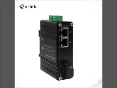 Mini Industrial 1-Port 100Base-FX to 2-Port 10/100Base-T 30W PoE+ Media Converter with 12~48VDC Term