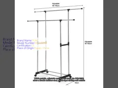 Portable adjustable vertical fabric stand, vertical rolling clothing rack, metal double-layer clothing rack
