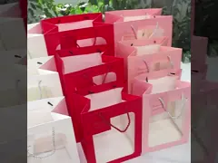 China Transparent Window Paper Gift Bags For Flower Bouquets Birthday Present Packaging Bags for sale