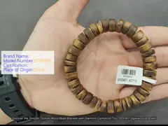 Smooth Texture Wood Bead Bracelet with Diamond Gemstone