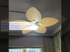China Wholesale  220v Tropical Retro Decorative Fancy Fan Ceilling 5 ABS Palm Leaf Blades Dc Bldc Remote Control Celling Fan With Light for sale