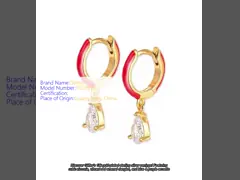 18k Gold-Plated Sterling Silver Earrings with Cubic Zirconia Red Enamel Dangles in Blue and Purple