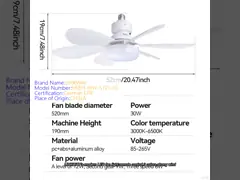 중국 모던 LED 팬 라이트 E27 리모컨 3가지 색상 변경 가능 강한 바람 속도 52CM 32W AC85-265V 침실용 천장 선풍기 조명 판매용