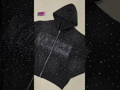 Custom Bulk Luxury Shining Gemstone Oversized Rhinestone Zip up Hoodie Acid Wash Vintage Streetwear