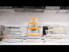 Cina Contenitore per alimenti in vetro, adatto al forno, alla lavastoviglie e al congelatore, con coperchio in vetro con cornice in silicone in vendita