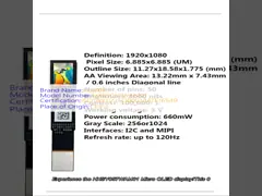 0.60 “Pantalla de micro OLED de brillo 3000 I2C y conexión MIPI con frecuencia de actualización de 120 Hz