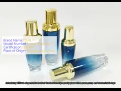 China Glass Reusable Lotion Bottles 60ml-150ml with Press Pump - Customizable Blue Spraying & Gold Cap Packaging for sale