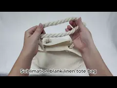 Twine Knot Straps Beach Tote Bag Sublimation Blanks Diy Custom Linen Sublimation Shopping Handbag