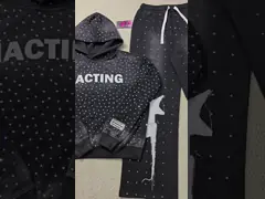 Custom Applique Embroidery Distressed Rhinestone Zip up Hoodie Acid Wash Vintage Washed Fleece Stree