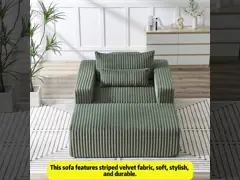 China Striped Velvet Green Couch Chenille Sleeper Sofa Armchair With Ottoman for sale