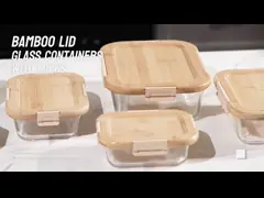 China Oven Safe Transparent Glass Food Container with Bamboo Lids and Cool Lock for Secure Food Storage for sale
