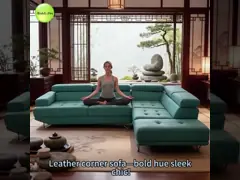8337  Leather Corner Sofa: Bold Hue, Minimalist Chic – Perfect for Meditation - Focused, Nature - Ac