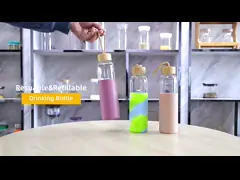 China IKOO Borosilicate Glass Water Bottles with Bamboo Lid, BPA-FREE, Non-Slip Silicone Sleeve, and Stainless Steel Leak Proof Lid - Reusable Glass Bottle for Men and Women for sale