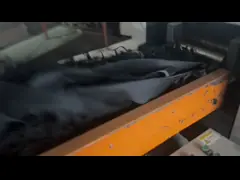 Model 500B, 4-blade, screenless shredder for shoe factory leather scraps, 7-layer feeding.