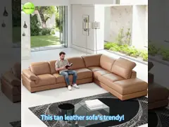 China Trendy Tan Leather Sofa: Premium, Roomy – Redefine Living Space Comfort for sale