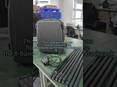 プラスチックハウジング8チャンネルバックパックジャマー1500MHz - 1700MHzドローン妨害装置の組み立てと使用