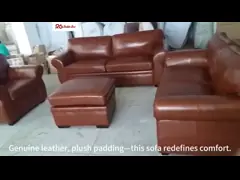 8901Classic Design Leather Cushion Sofa Sets with Round Armrest for Villa Use