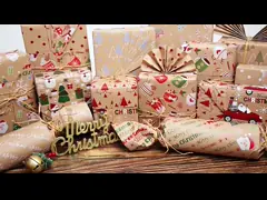 Cina Carta da regalo natalizia vintage Kraft con stampa fronte-retro, disegni di Babbo Natale e pupazzi di neve, carta da imballaggio ecologica arrotolata in vendita