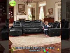 717  Modular Black Leather Set: Tufted Elegance, Recliner Utility – Transform Home into a Sophistica