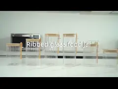 China Ribbed Design High Borosilicate Glass Jar with Bamboo Lid for Kitchen Storage and Meal Prep for sale