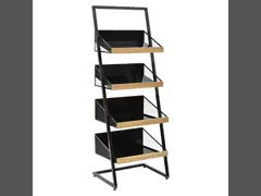AT-0268 Customization Black Snack And Merchandiser Display With 4 Metal Mesh And Solid Wood Shelves, Customized Design Available