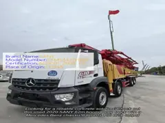 Used 2020 SANY 62m Boom Pump Truck with Mercedes Benz truck