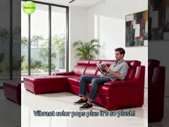 China Bold Red Leather L - Shaped Sofa: Vibrant, Plush – Perfect for Lively Conversations for sale