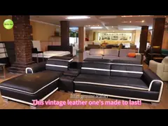 8098Vintage Leather Sofa: Retro Stitching, Timeless Appeal – Ideal for Classic Interiors