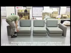 China Minimalist Design Linen Fabric 3 Seater Sofa with Ottoman for Apartment for sale