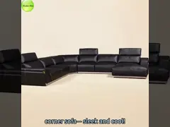 3990Premium Black Leather Corner Sofa: Spacious Layout, Plush Comfort – Ideal for Family Gatherings