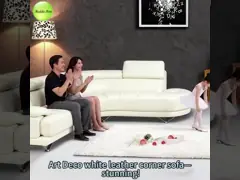 8331Art Deco White Leather Corner Sofa: Geometric Accents, Luxe Finish – Elevate City - facing Inter