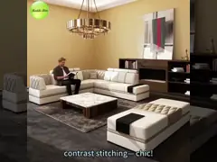5013Leather Sectional: Contrast Stitching, Plush Seating – Transform Home into a Sophisticated Retre