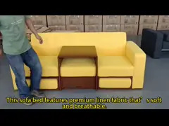China Modern Linen Fabric Sofa Bed With Drawers and Tea Table Three Seat Living Room Sofa Convertible Sleeper Futon Sofa Bed for sale