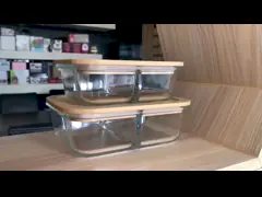 China Bamboo Lid Divided Glass Container - Borosilicate Microwave Safe for sale