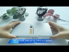 Cina Orologio intelligente T100 Chiamata BT Auricolari wireless 2 in 1 Auricolari TWS Fitness Tracker Cancellazione del rumore AI in vendita