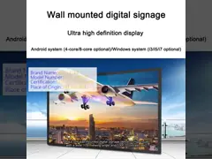 Wall-Mounted Digital Signage with 178 Degrees Viewing Angle 1000:1 Contrast Ratio and 1 Year Warranty