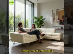 8033Trendy Cream Leather Sofa: Premium, Comfort - Focused – Redefine Living Space Luxury