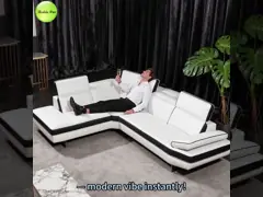 1980Sleek Leather Corner Sofa: Plush Cushions, Modern Vibe – Elevate Contemporary Living Spaces