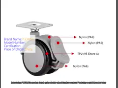 China 2 Inch Nylon Double Wheel Furniture Castors with M10 Threaded Stem - 40kg Load Capacity for sale