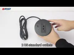 Round desk power outlet UL certified alloy faceplate 2 outlets 20W charging black